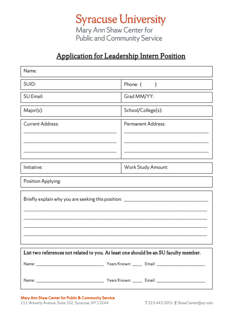 Application For Leadership Intern | PDF