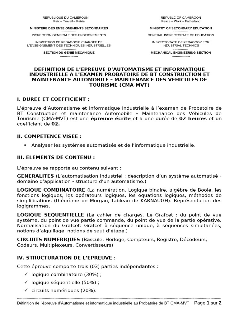 Définition Epreuve Automatisme Et Informatique Industrielle - PBTCMA ...
