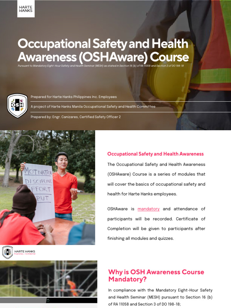OSH Awareness Course - Module 1 Part 1 | PDF