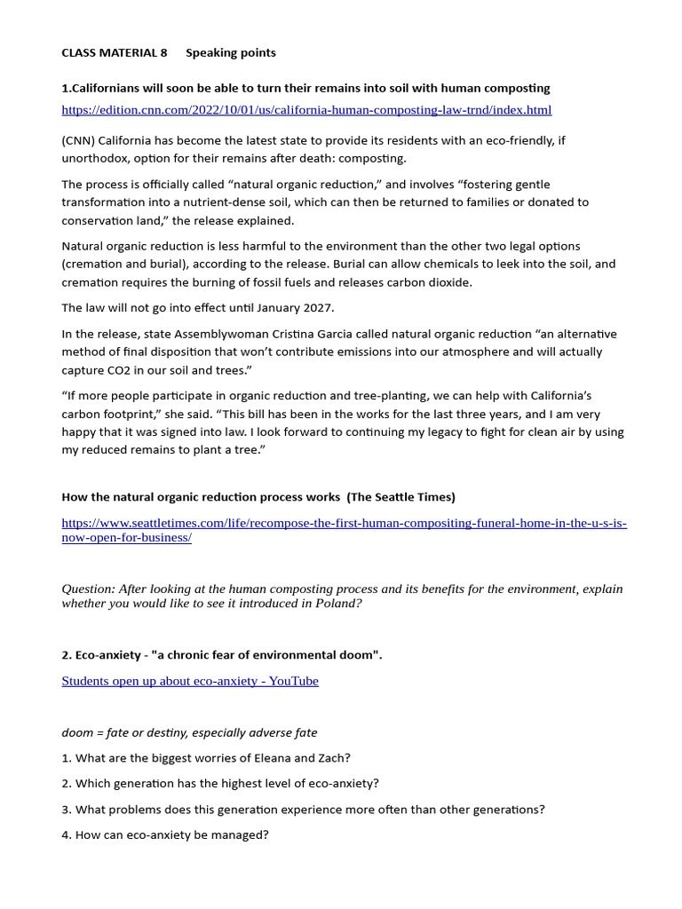 Class Material Part 8 Speaking Points | PDF