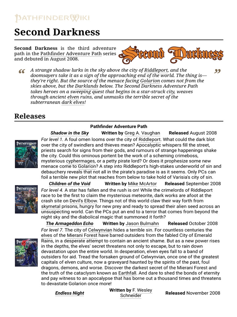 Second Darkness - Pathfinderiki | PDF