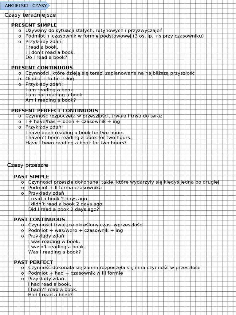 Czasy Angielski | PDF