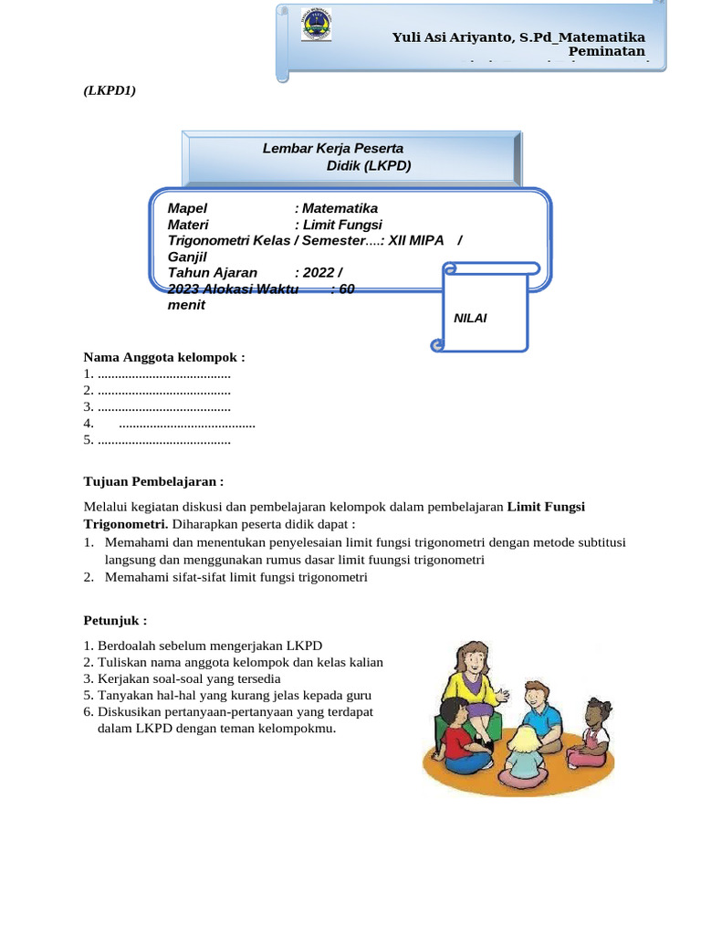 LKPD Limit Fungsi Trigonometri | PDF
