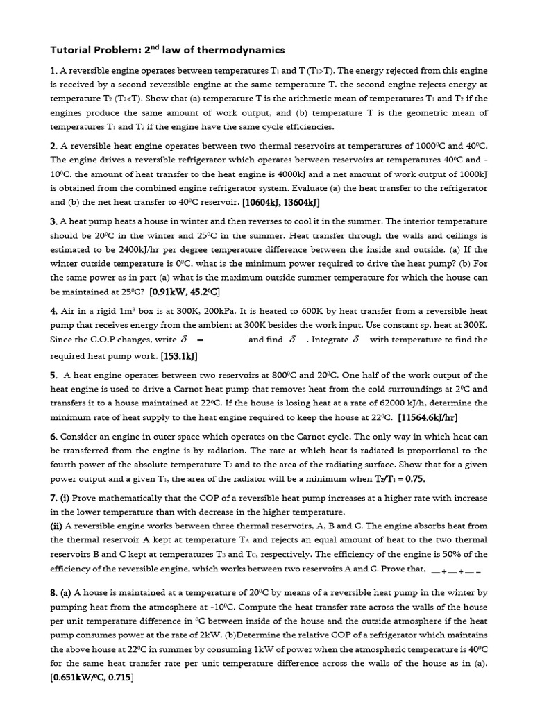 Thermo Tutorial 2nd Law | PDF