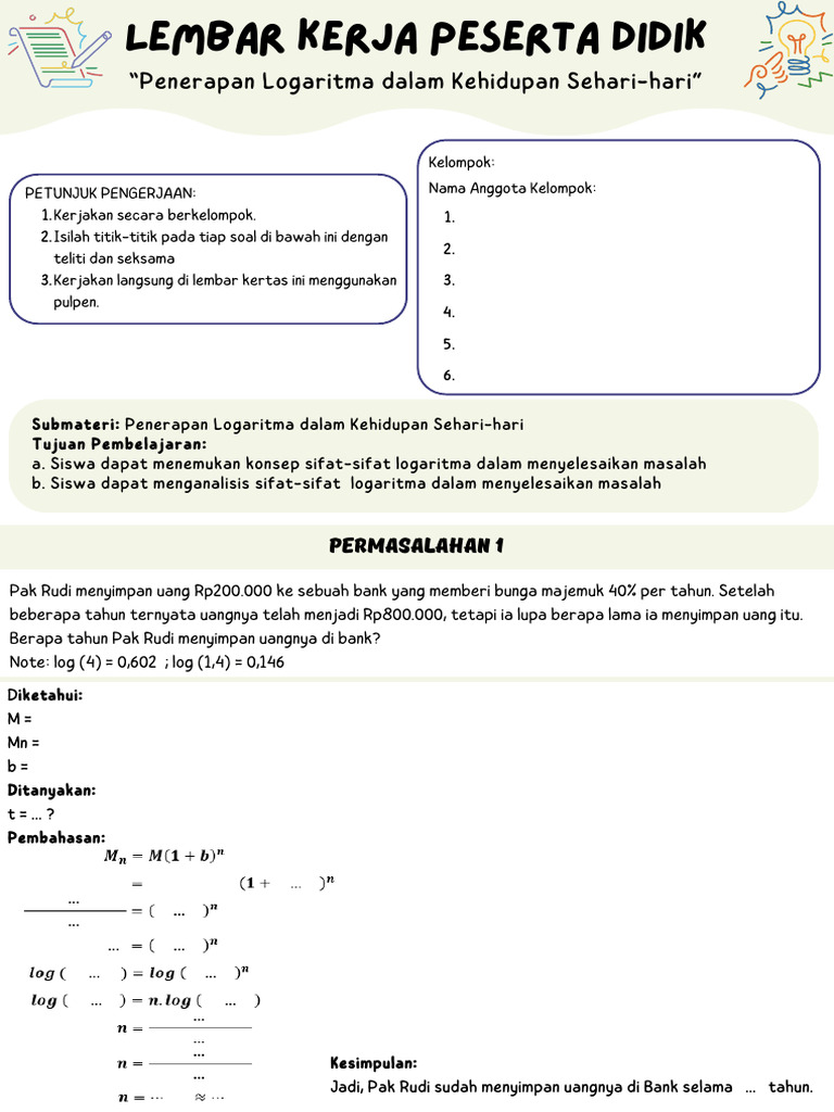 LKPD Penerapan Logaritma - Kelas X | PDF