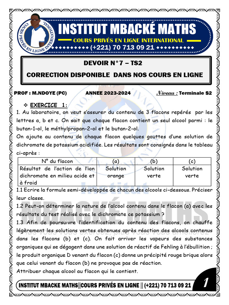 Devoir N°7 PC TS2 | PDF