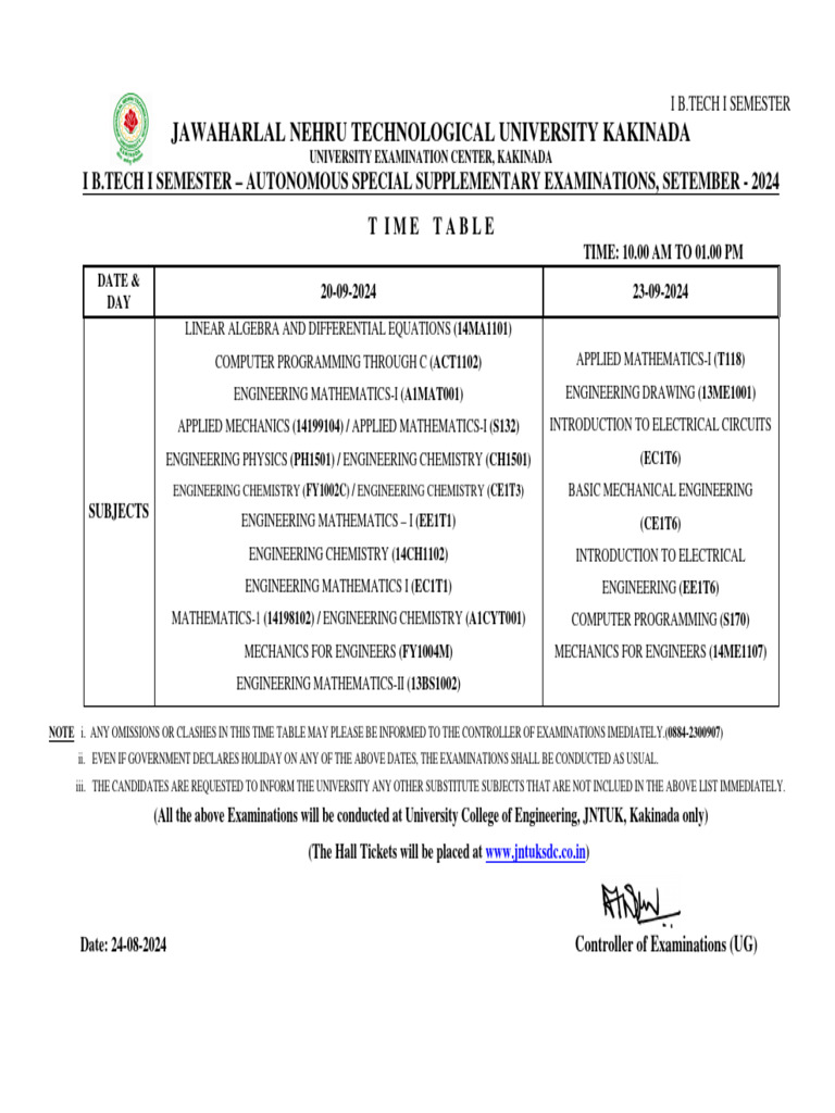 IIIIIIIV B.tech I II Sems Autonomous Colleges Special Supple Exams Sep Oct 2024 | PDF