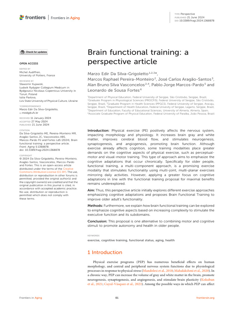 Brain Functional Training A Perspective Article | PDF