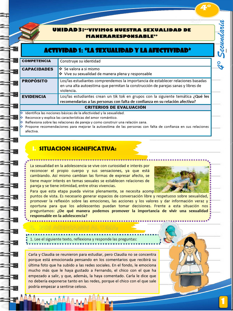 4° DPCC - Actv.01-Unid.3 2024 Sexualidad y Afectividad | PDF