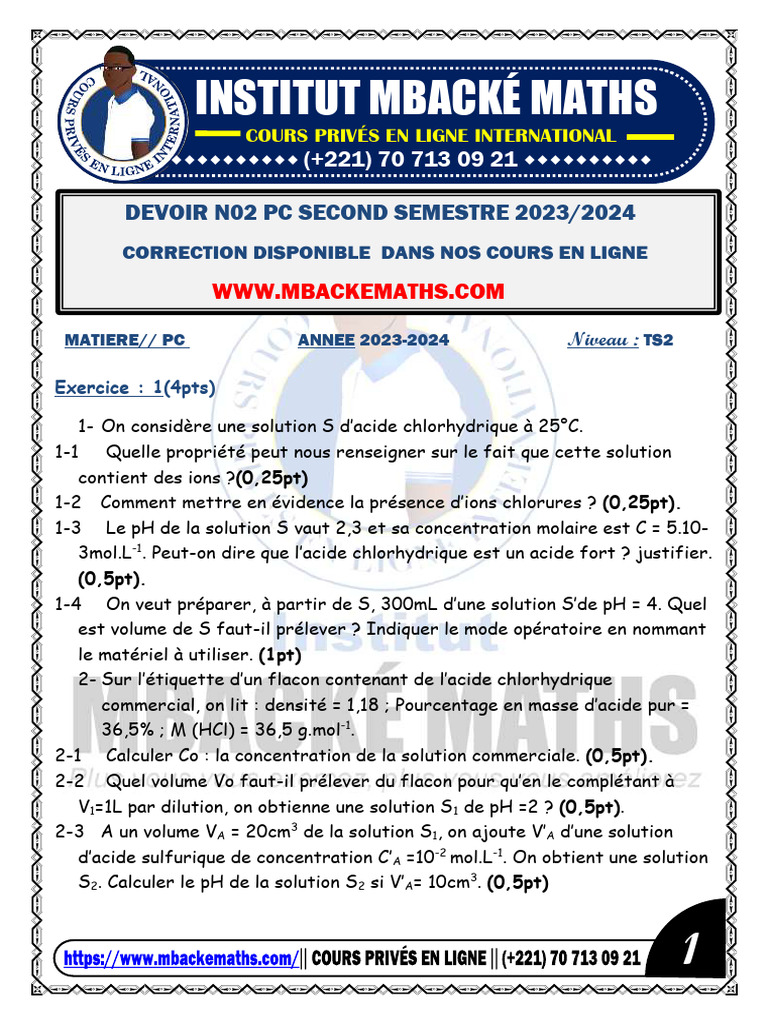 Devoir N02 PC Second Semestre | PDF