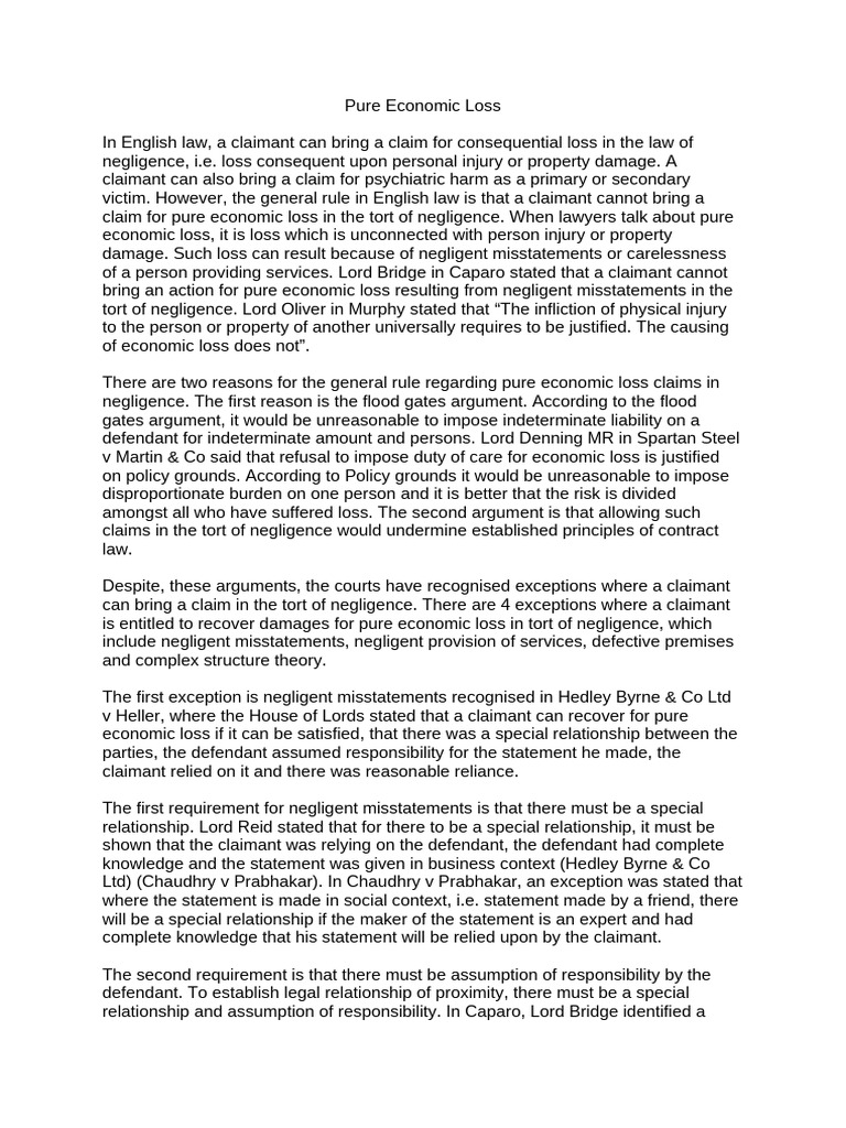 Pure Economic Loss 2021 | PDF