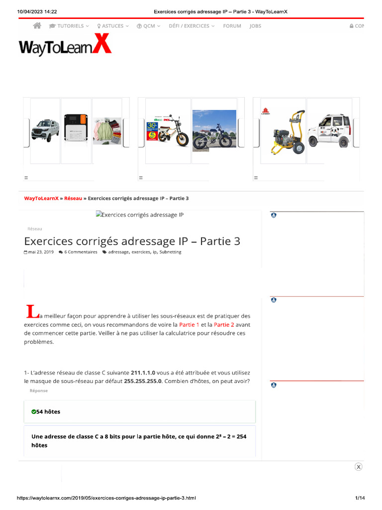 Exercices Corrigés Adressage IP - Partie 3 - WayToLearnX | PDF