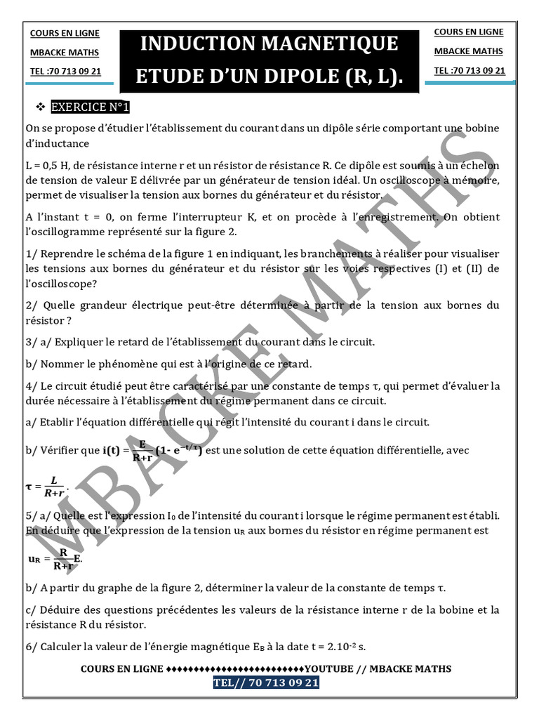 INDUCTION MAGNETIQUE ET DIPOLE RL Cours en Ligne Mbacke Maths | PDF
