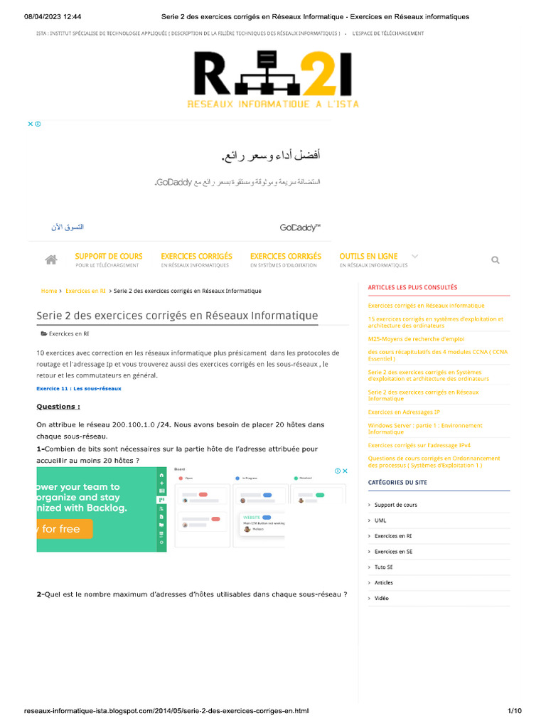 Serie 2 Des Exercices Corrigés en Résea... e - Exercices en Réseaux Informatiques | PDF