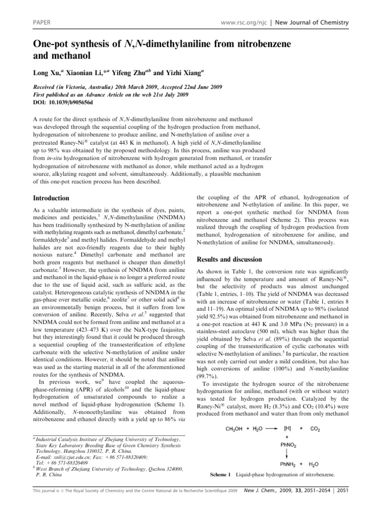 one-pot-synthesis-of-dimethylaniline-from-nitrobenzene-and-methanol