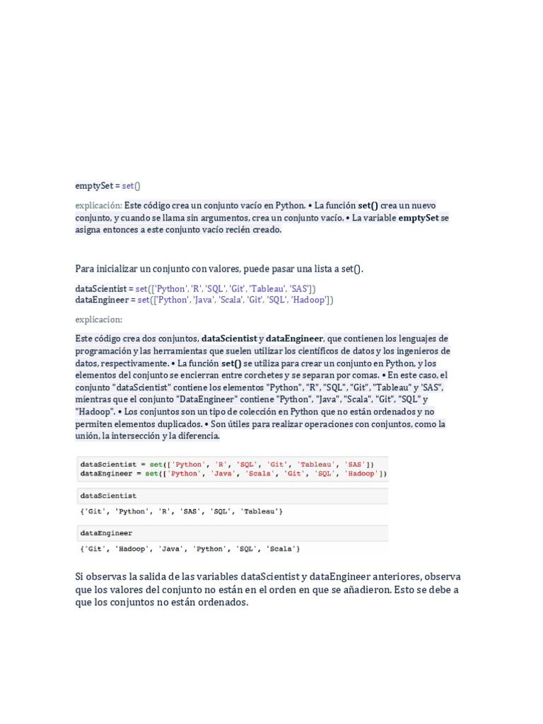 Explicacion Tema Conjunto y Ejemplos en Python | PDF