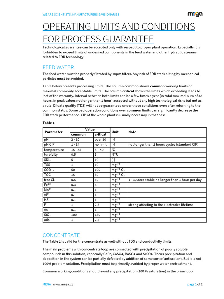 Appendix No. 1 - EDR Feed Operating Limits and Conditions | PDF