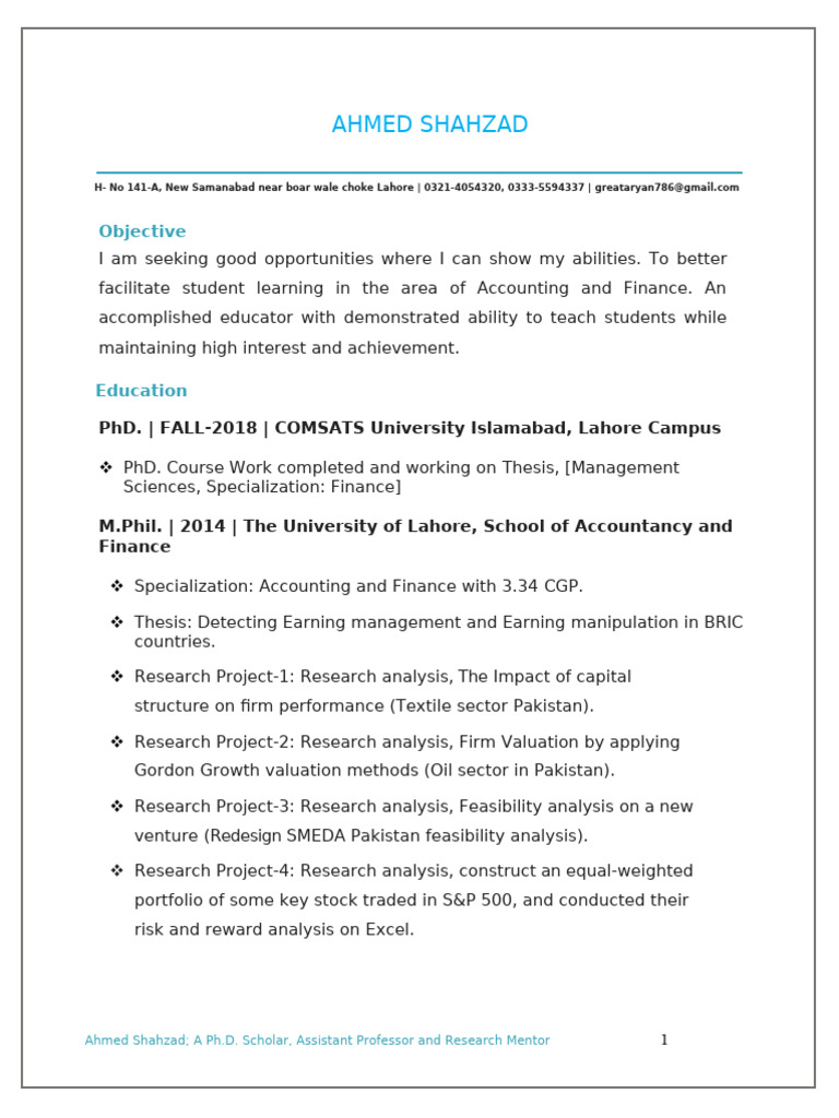 AHMED SHAHZAD (Revised) | PDF