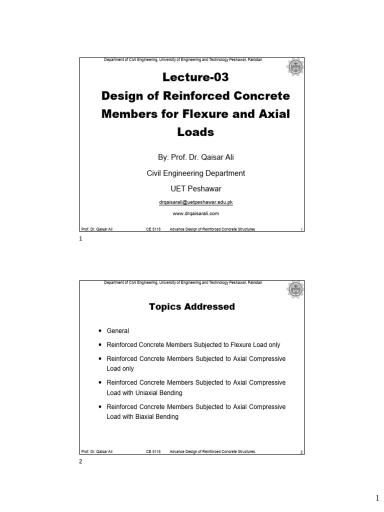 Lecture No.03 - Design of Reinforced Members For Flexure Axial Load | PDF