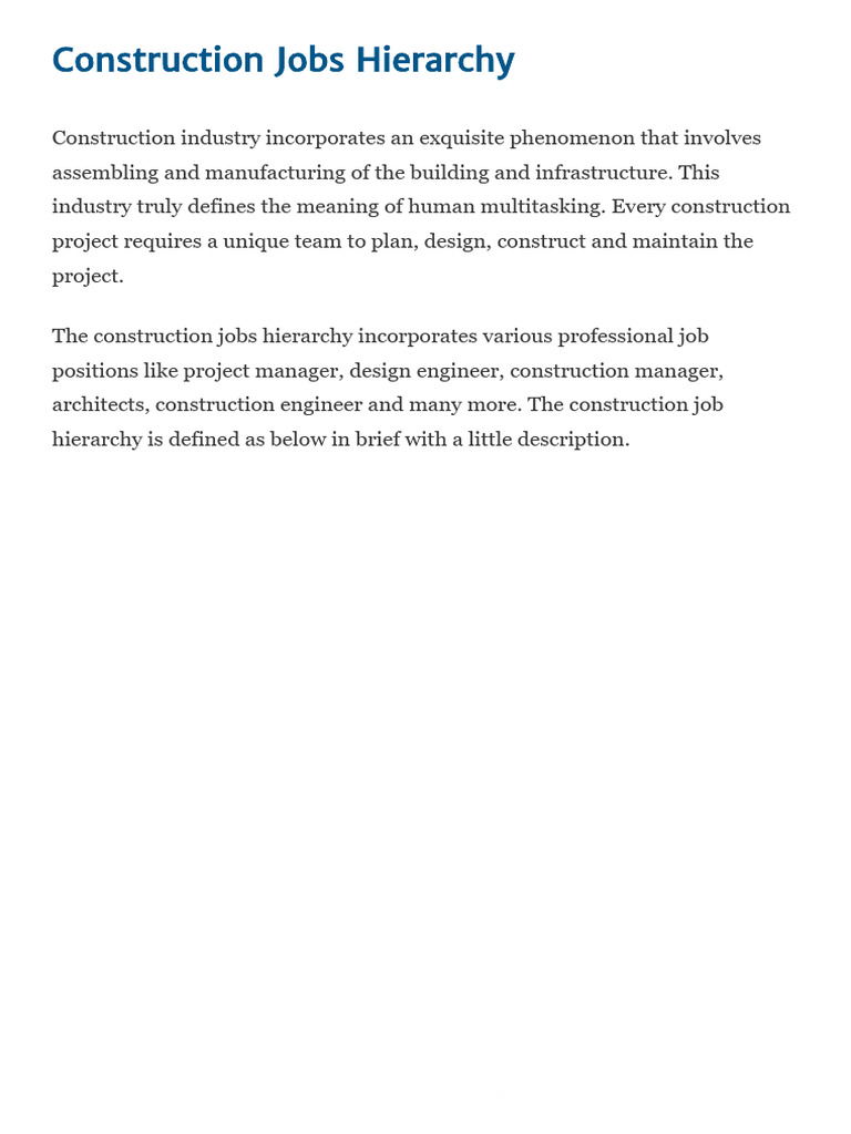 Construction Job Titles and Descriptions - Hierarchy Chart | PDF