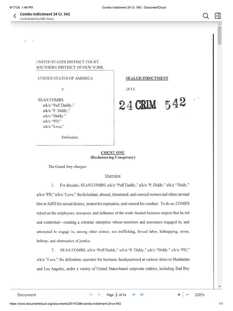Combs Indictment 24 Cr. 542 - DocumentCloud | PDF