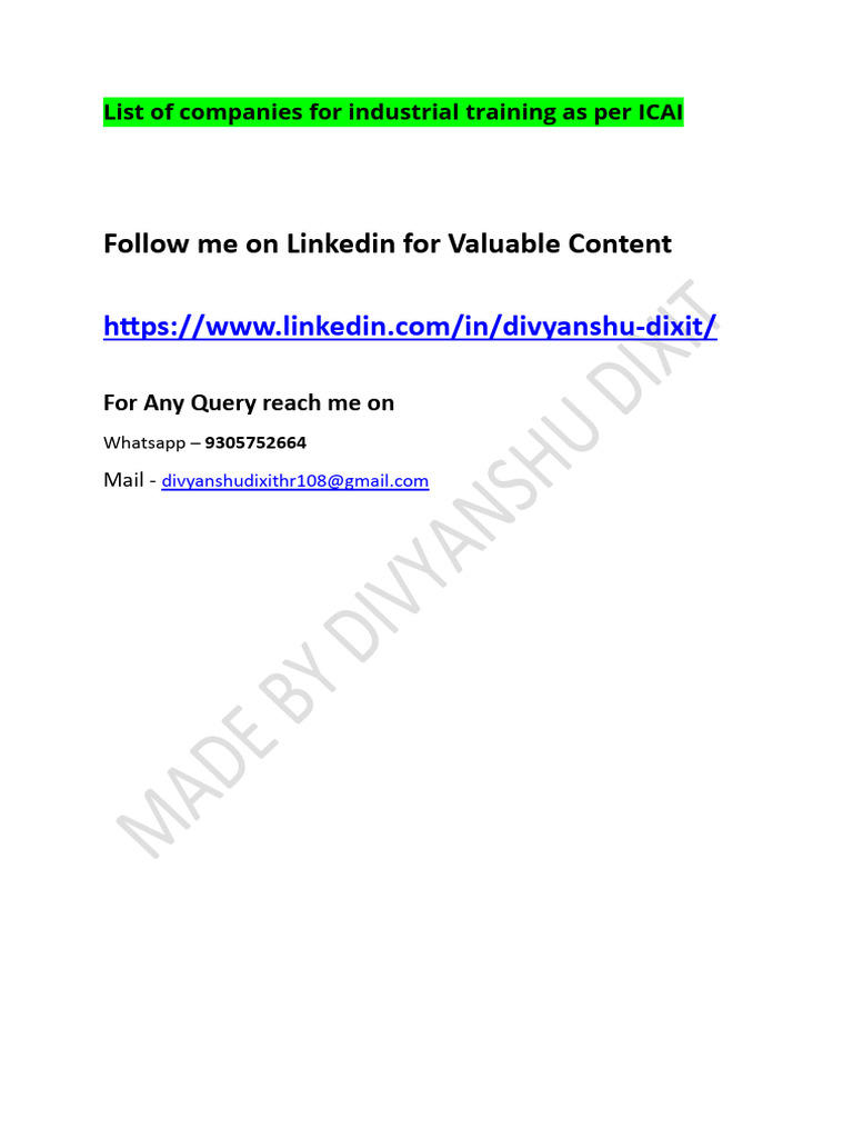 ICAI Industrial Training Companies List | PDF