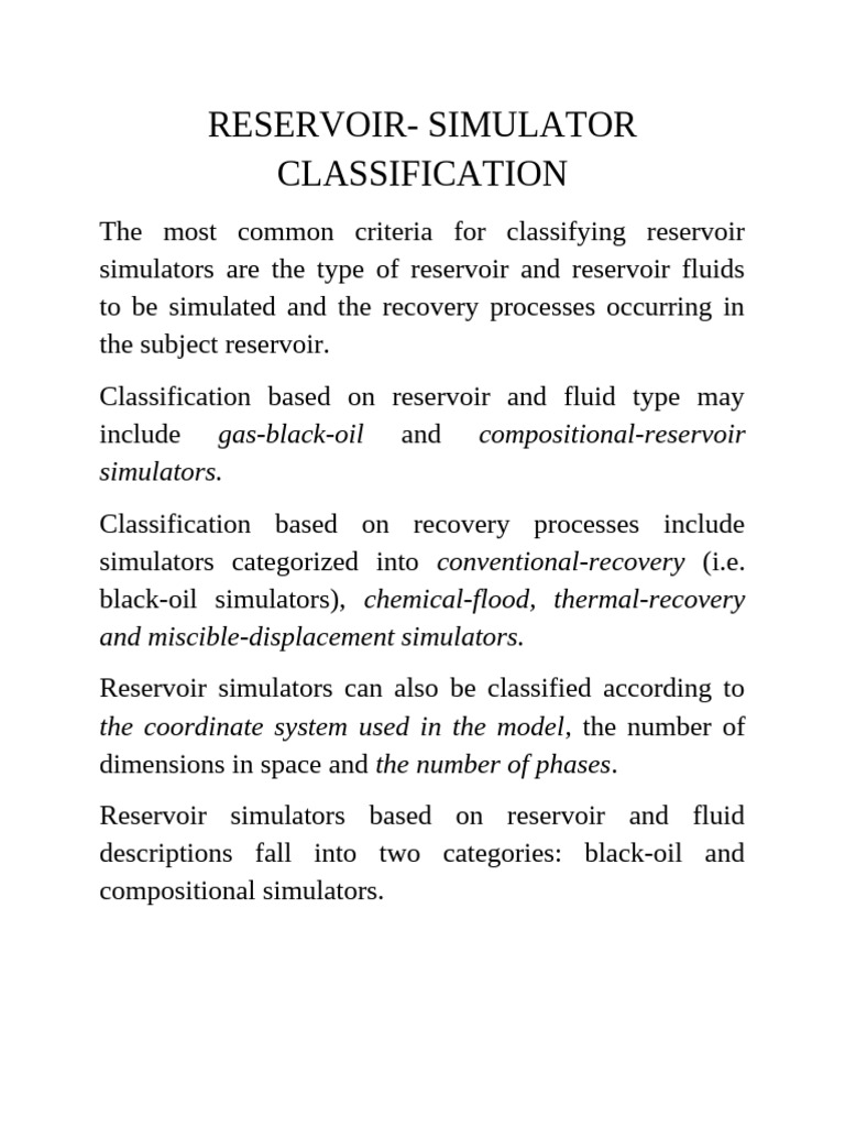 Lecture - 4.b (130810) - RESERVOIR - SIMULATOR CLASSIFICATION | PDF