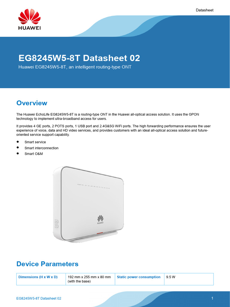 Huawei EG8245W5-8T, An Intelligent Routing-Type ONT | PDF