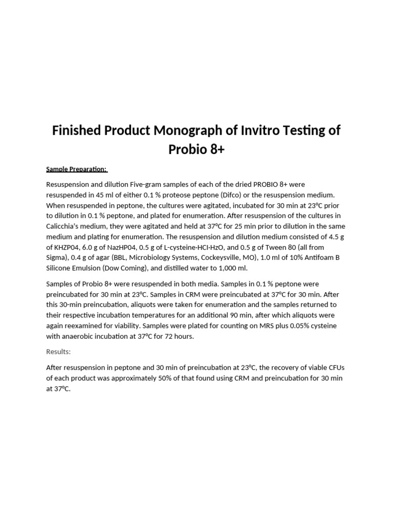Probiotic Testing | PDF