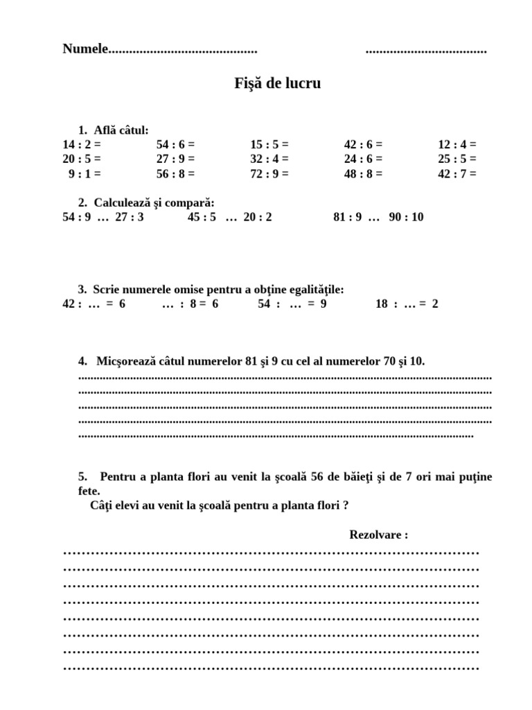 Mpartirea Fisa de Lucru | PDF