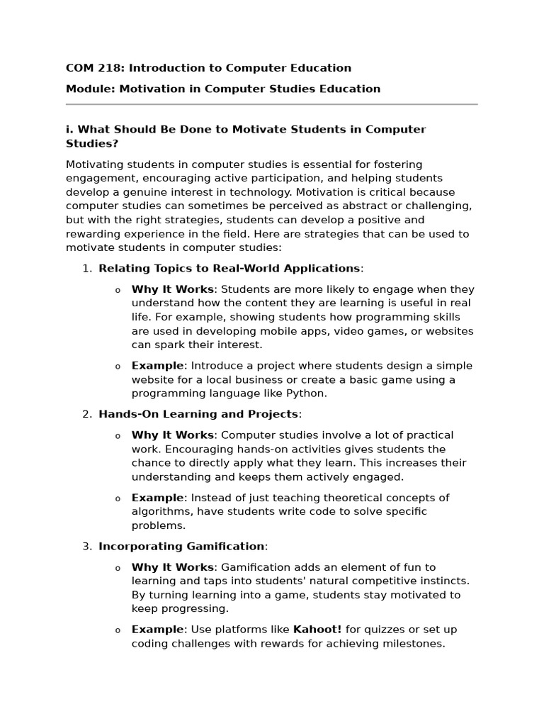 INDICATIVE CONTENT C Motivation | PDF