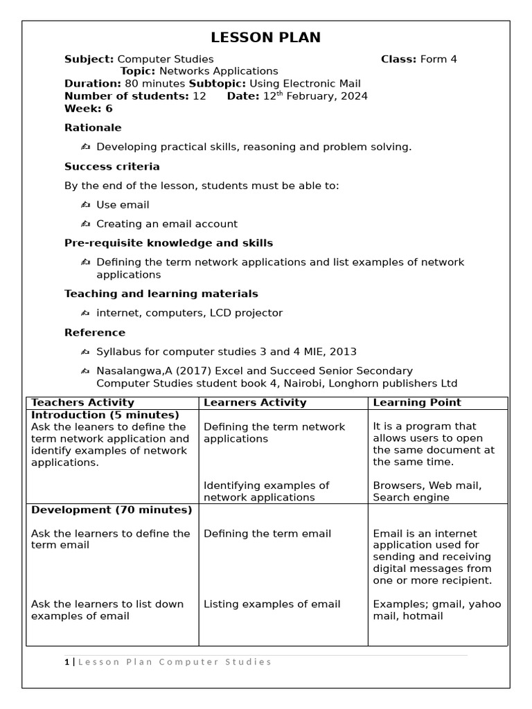 LESSON PLAN Week 6 | PDF