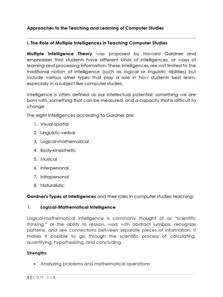 Indicative Content B Approaches To The Teaching and Learning of ...