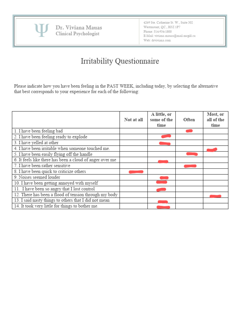 Irritability Questionnaire | PDF