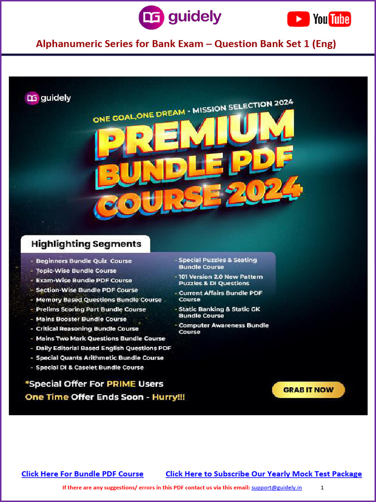 Alphanumeric Series For Bank Exam Question Bank Set 1 (Eng) | PDF