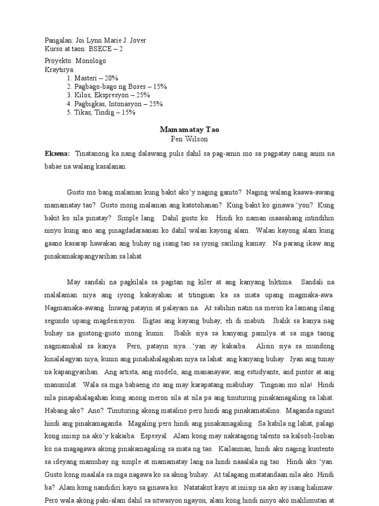 Monologue (Tagalog) | PDF
