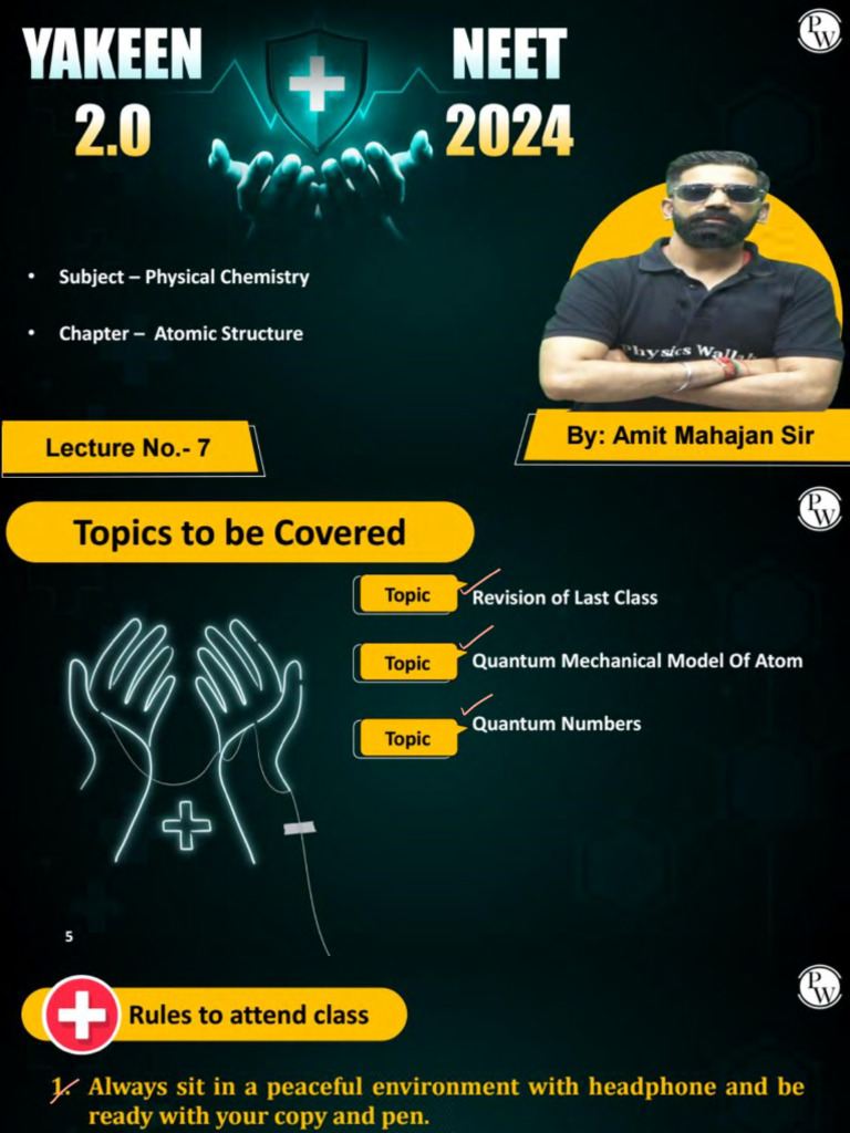 Atomic Structure 07 - Class Notes Yakeen 20 2024 (Legend) | PDF