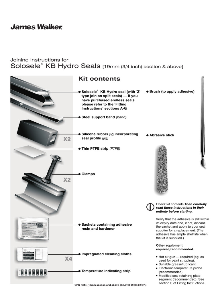 Solosele KB Hydro Seals Guide 19mm Above | PDF
