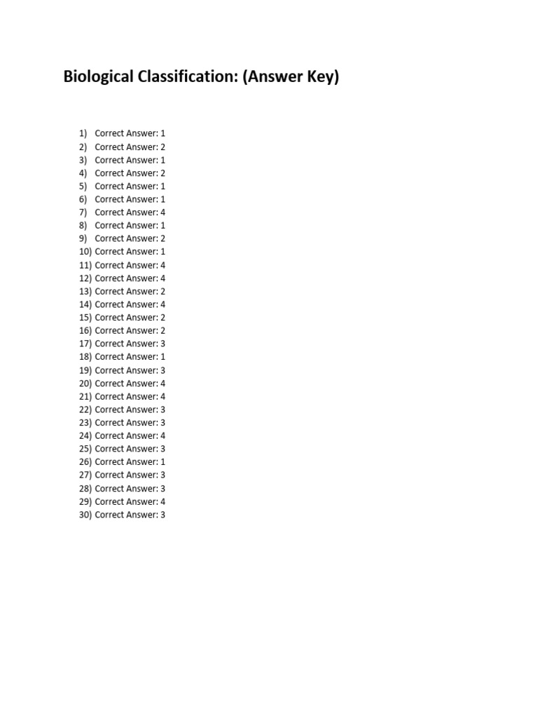 Biological Classification Answer Key | PDF