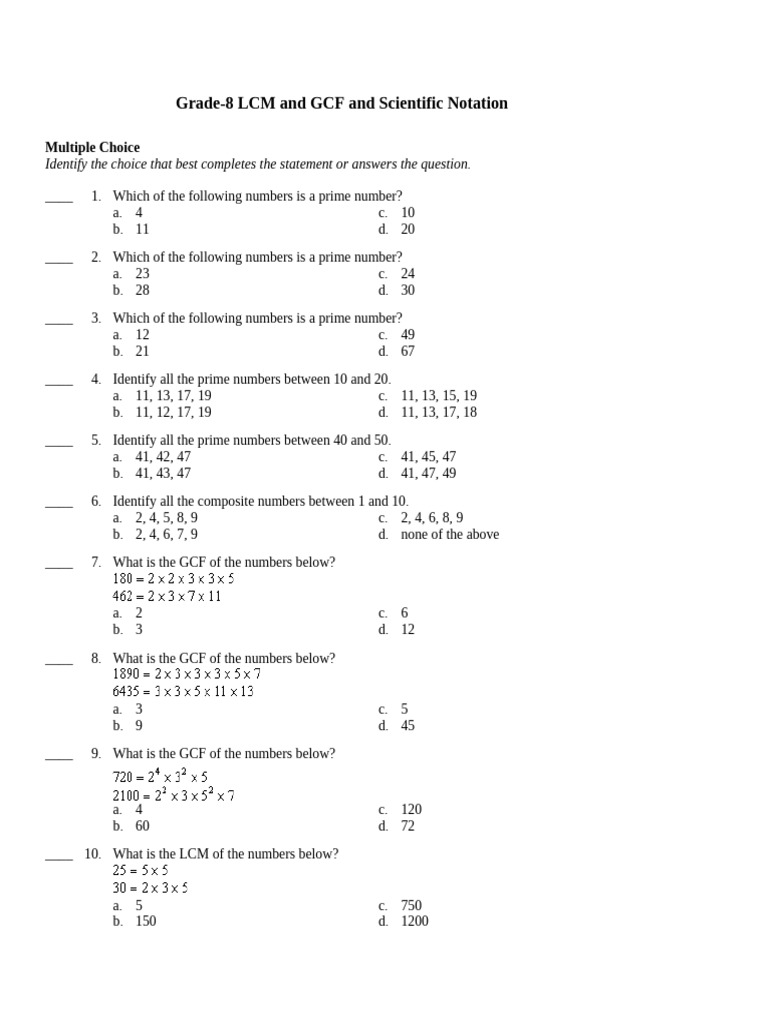 Scientific Notation, LCM and GCF. | PDF