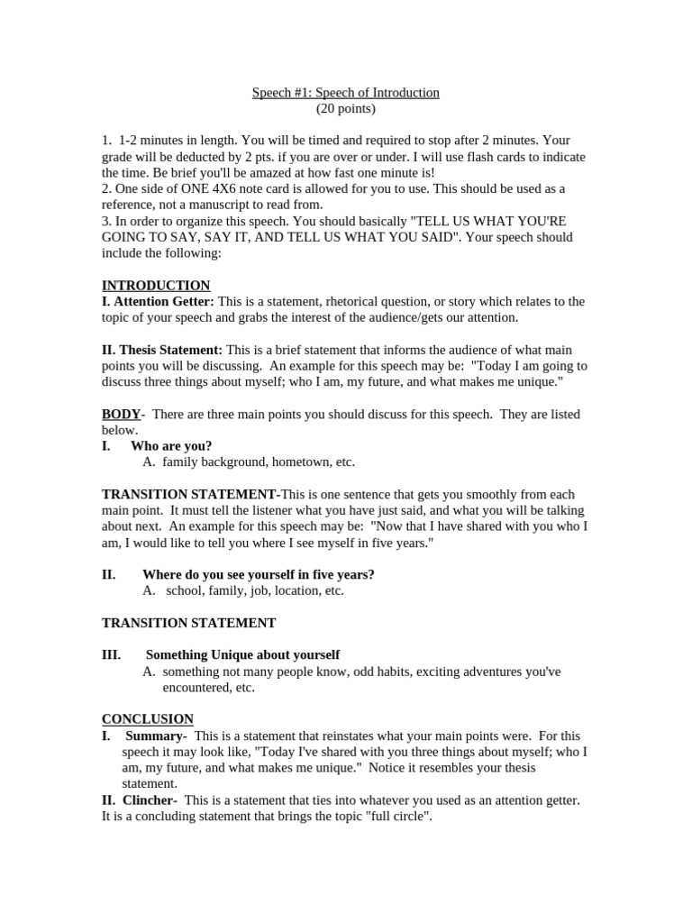 Speech 1 Self Introduction Pdf