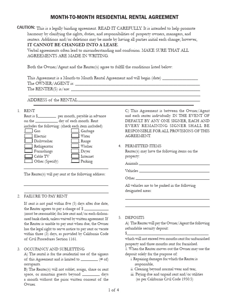 Rental Agreement Month To Month | PDF