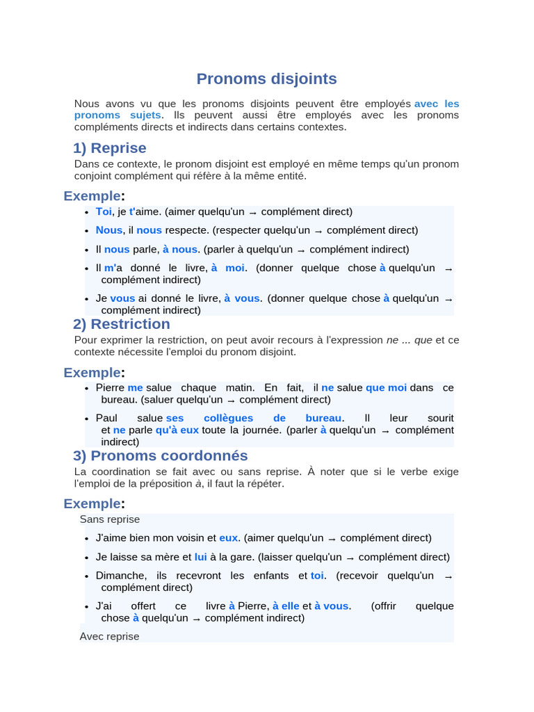 Pronoms Disjoints | PDF