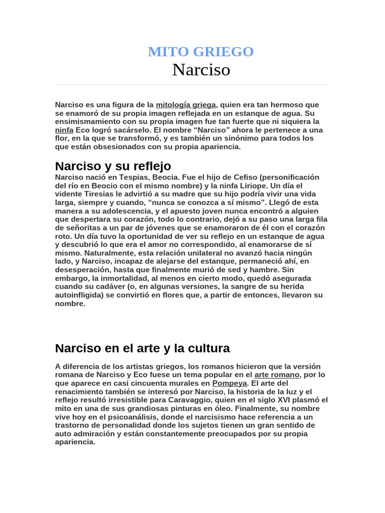 MITO GRIEGO Narciso | PDF