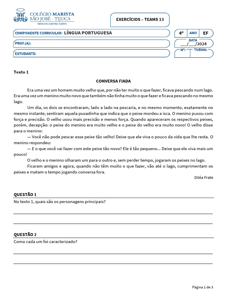 13 - Exercício Complementar - TEAMS - Língua Portuguesa - 4º Ano-1 | PDF