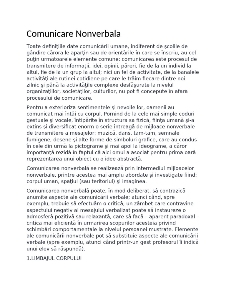 Comunicare Non-Verbala | PDF