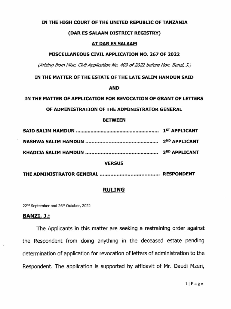 Said Salim Hamdun Two Others Vs Administrator General (Misc Civil ...