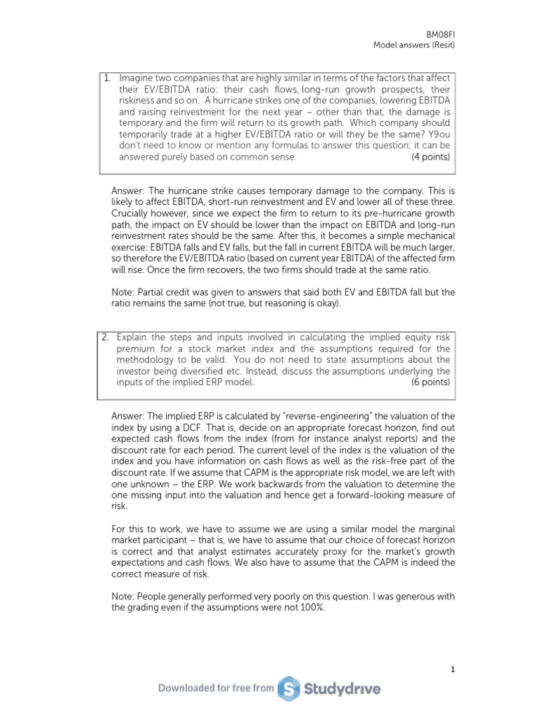 BM08FI - Exam (7 Jan) - Answers | PDF | Cost Of Capital | Business