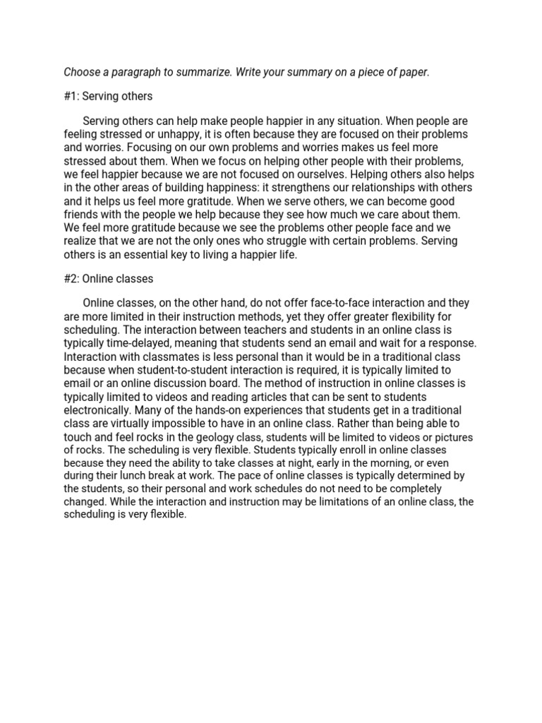 SUMMARY TWO Paragraphs To Choose | PDF