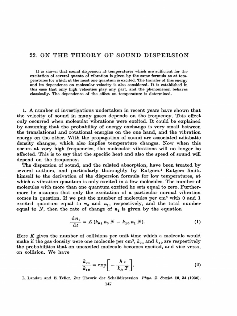 Landau On The Theory of Sound Dispersion 1965 | PDF